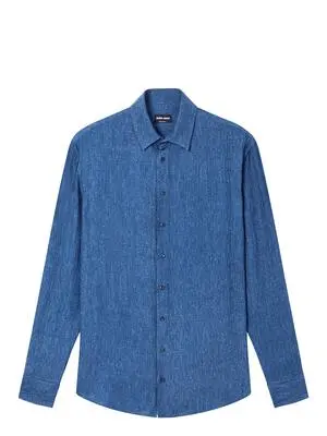 Giorgio Armani Regular-fit Shirt In Denim-effect Silk - Navy Blue
