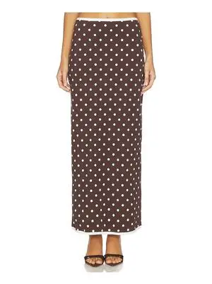 ROWEN ROSE Polka Dots Long Skirt - Brown Polka Dots