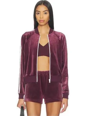 Splits59 Heritage Velour Bomber Jacket - Dark Cherry & White