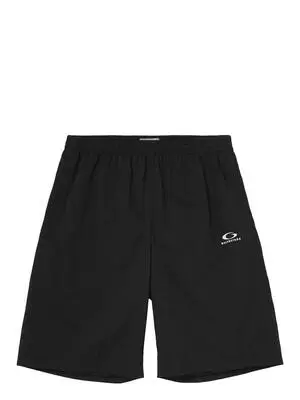 Balenciaga Wide-leg Logo-embroidered Shell Shorts - Black