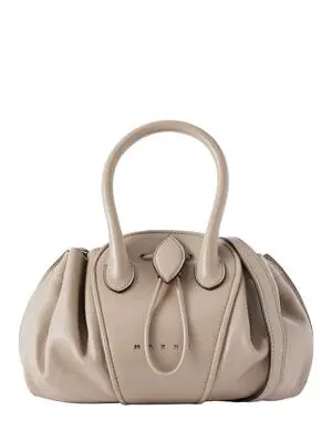 Marni Tulipea Small Ruched Leather Shoulder Bag Beige