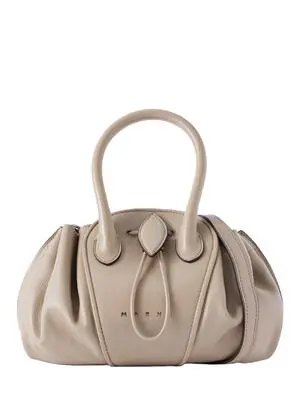 Marni Tulipea Small Ruched Leather Shoulder Bag Neutrals