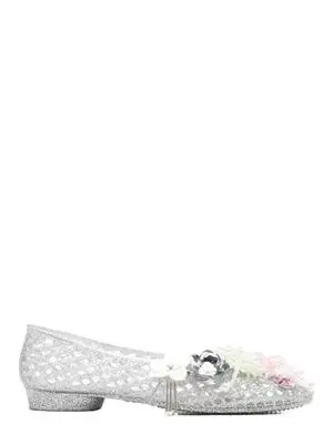 HEAVENLY JELLY Floral Embellished Ballet Flats - Silver