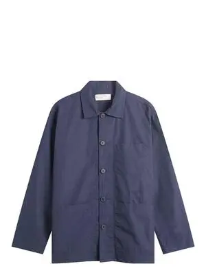 Universal Works Peached Poplin Bakers Overshirt - Navy