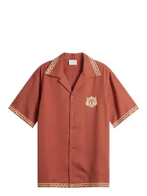 Drole De Monsieur Embroidered Bowling Shirt - Brick