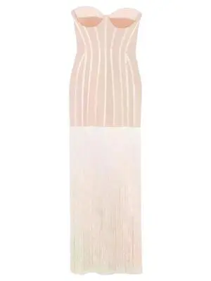 Elisabetta Franchi Strapless Bustier Maxi Dress With Fringe Detail - Neutrals