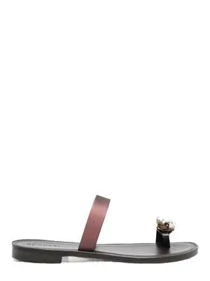 DONNARÌ Embellished Leather Flat Sandals - Brown