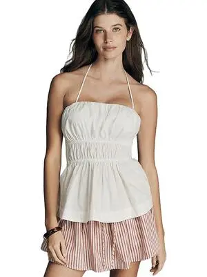 Anthropologie Smocked Waisted Halter Top - White