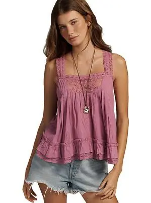 Anthropologie Cotton Crochet Trimmed Swing Top - Crocus