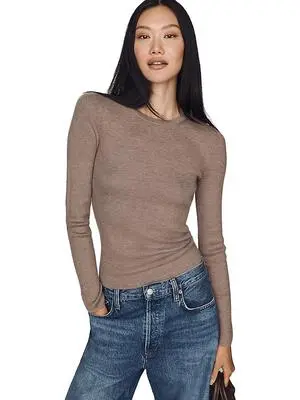 Maeve Markie Lightweight 100% Cashmere Long-sleeve Sweater - Light Grey
