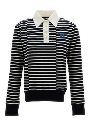 WALES BONNER Striped Knit Polo Shirt - Blue