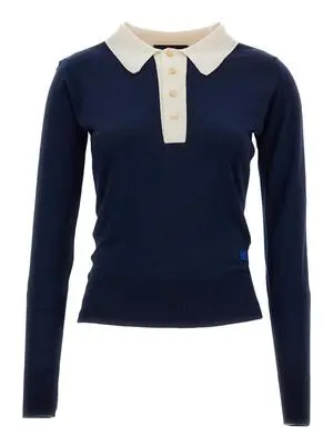 WALES BONNER Long-sleeved Merino Wool Polo Shirt - Blue