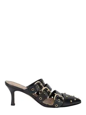 Red Valentino Buckle Studded Mules - Black