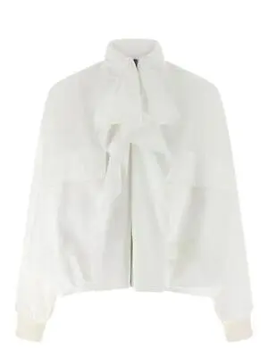 NUDE Ruffled-neck Cotton Jacket - White