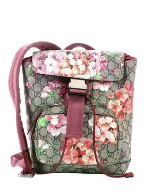 Gucci Buckle Blooms Print Gg Coated Canvas Small Backpack - Brown