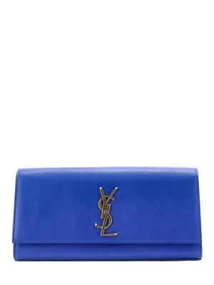Saint Laurent Monogram Leather Long Clutch - Blue