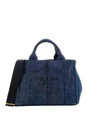 Prada Canapa Convertible Denim Mini Tote Bag - Blue