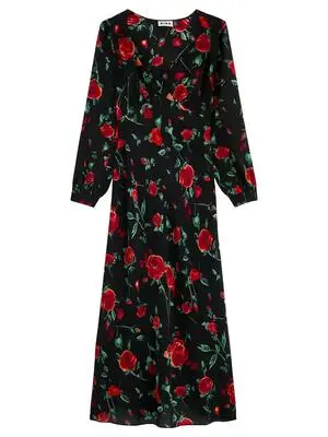 Rixo Mavis Floral Print Midi Dress - Black