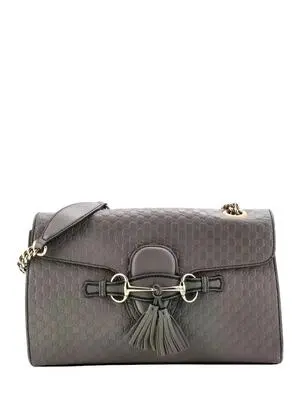 Gucci Emily Chain Flap Shoulder Bag Microssima Leather Medium - Grey