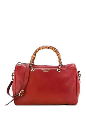 Gucci Bamboo Shopper Boston Bag Leather Medium Satchel - Red