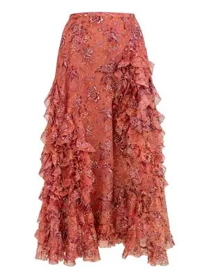 Ulla Johnson Cascading Ruffled Skirt - Orange