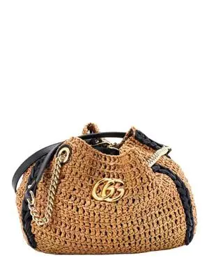Gucci Gg Marmont Chain Raffia Small Tote Bag - Brown