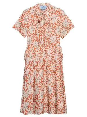 PRADA Printed Pleated Pongé Shirtdress