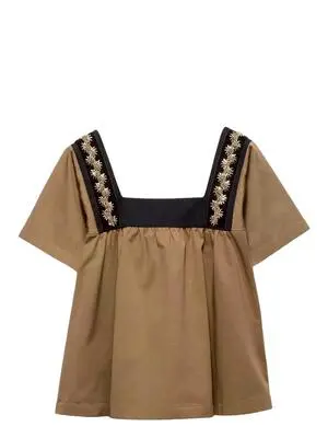 Prada Embroidered Old Gabardine Top - Neutrals