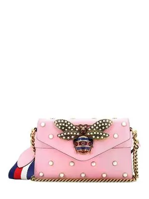 Gucci Broadway Pearly Bee Embellished Leather Mini Shoulder Bag - Pink