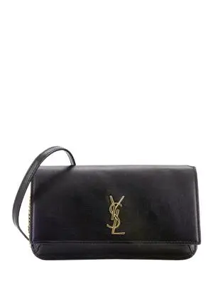 Saint Laurent Monogram Leather Phone Holder - Black