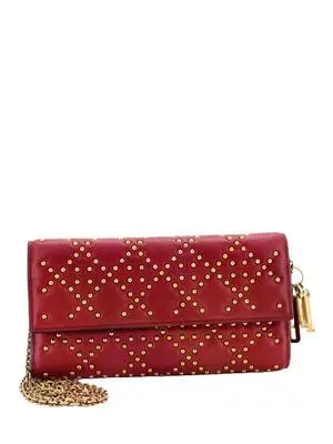Dior Lady Croisiere Chain Wallet Studded Lambskin Clutch - Red