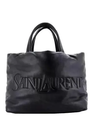 Saint Laurent Debossed Logo Padded Leather Tote Bag - Black