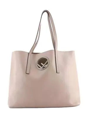 Fendi Logo Leather Shopper Tote - Neutrals