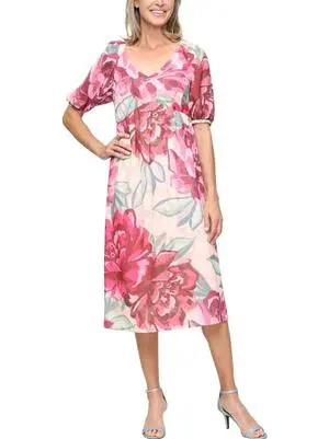 SL FASHIONS Floral Chiffon Cocktail Dress - Pink Multi