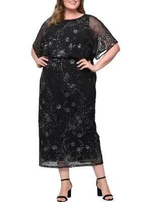 SL FASHIONS Sequin Blouson Midi Dress