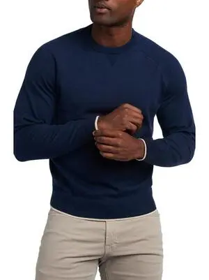 David Donahue Tipped Cotton Blend Crewneck Sweater - Navy