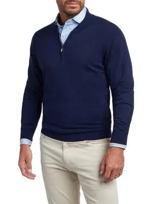 David Donahue Skipper Cotton & Silk Blend Quarter Zip Sweater - Navy