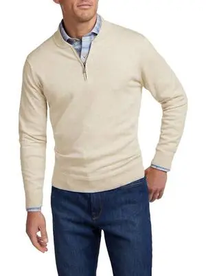 David Donahue Quarter Zip Cotton Blend Sweater - Oatmeal