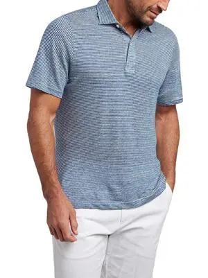 David Donahue Stripe Slub Linen Polo - Estate Blue