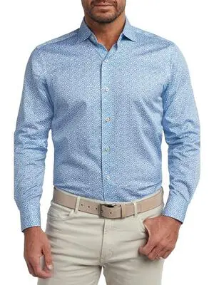 David Donahue Micropaisley Print Cotton Button-up Shirt - White/blue