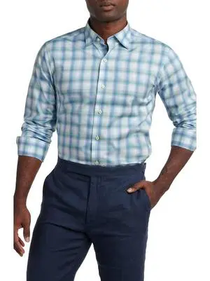 David Donahue Ombré Check Cotton Twill Button-up Shirt - Blue/green