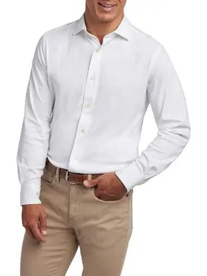 David Donahue Cotton Knit Sport Shirt - White