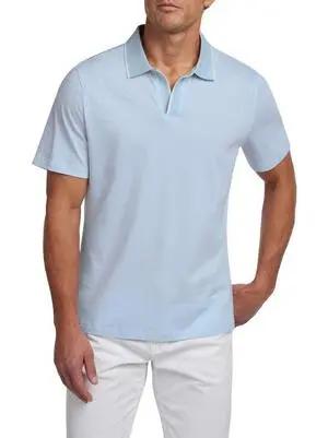 David Donahue Tipped Johnny Collar Cotton & Silk Polo - Sky