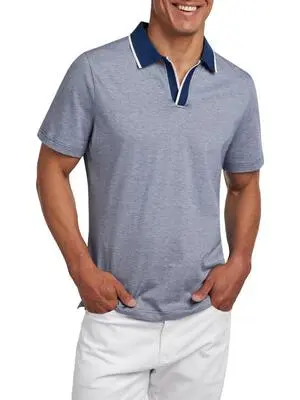 David Donahue Tipped Johnny Collar Cotton & Silk Polo - Estate Blue