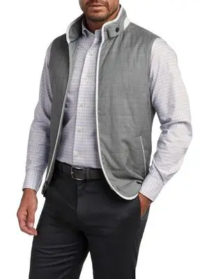 David Donahue Urban Quilted Wool Vest - Smoke Grey