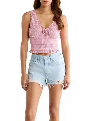 Rip Curl Paradise Check Cotton Blend Crop Tank - Pink