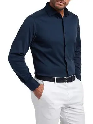 David Donahue Cotton Knit Sport Shirt - Navy