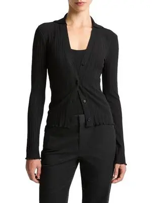 Vince Johnny Collar Rib Cardigan Black