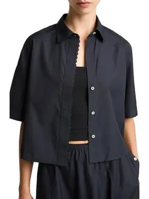 Vince Scallop Detail Short Sleeve Button-up Shirt - Eclipse