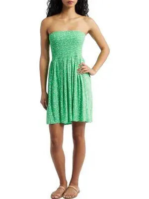 Rip Curl Surf Side Smocked Strapless Minidress - Light Green